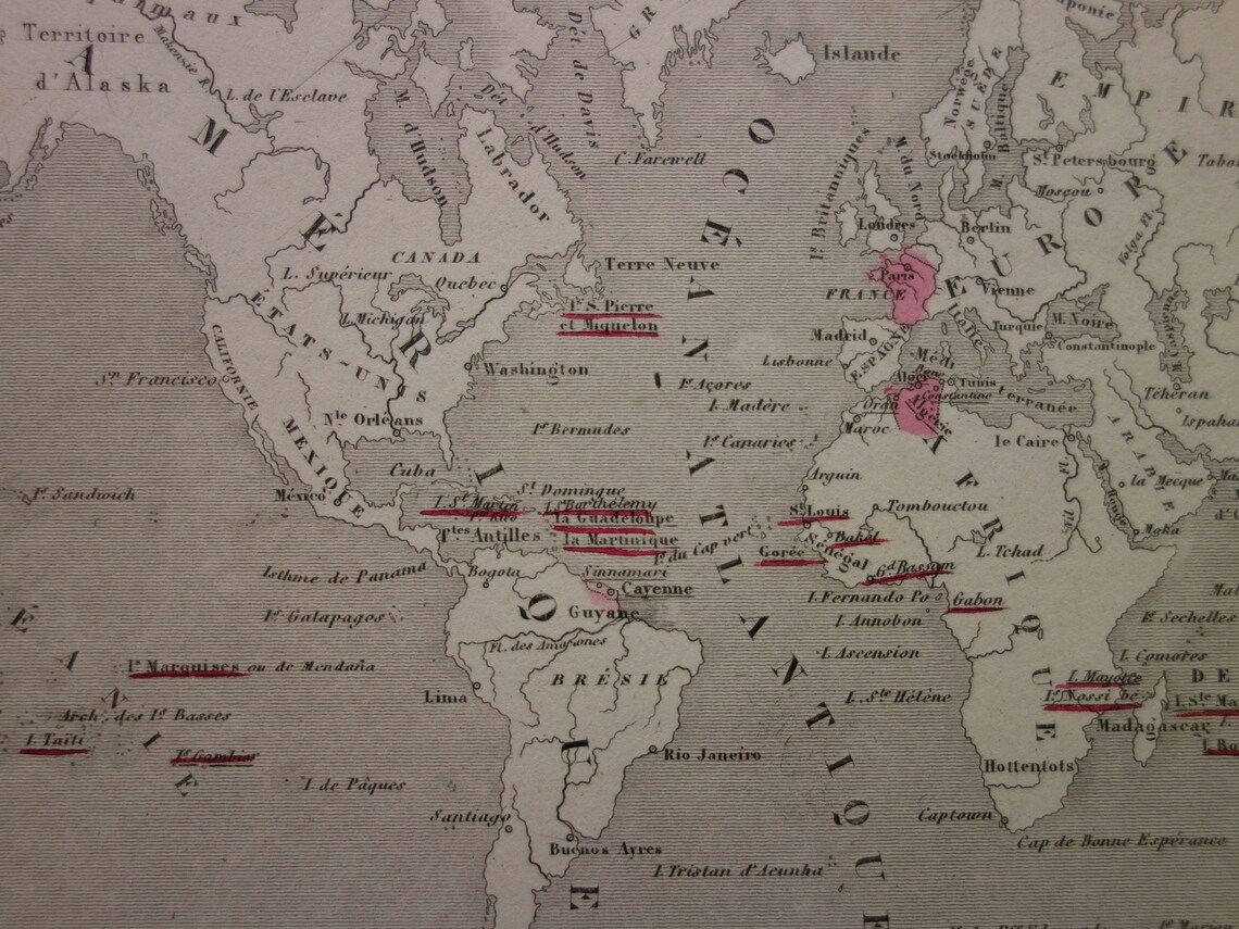 1883 Old World Map of French Colonies Original Hand-colored - Etsy