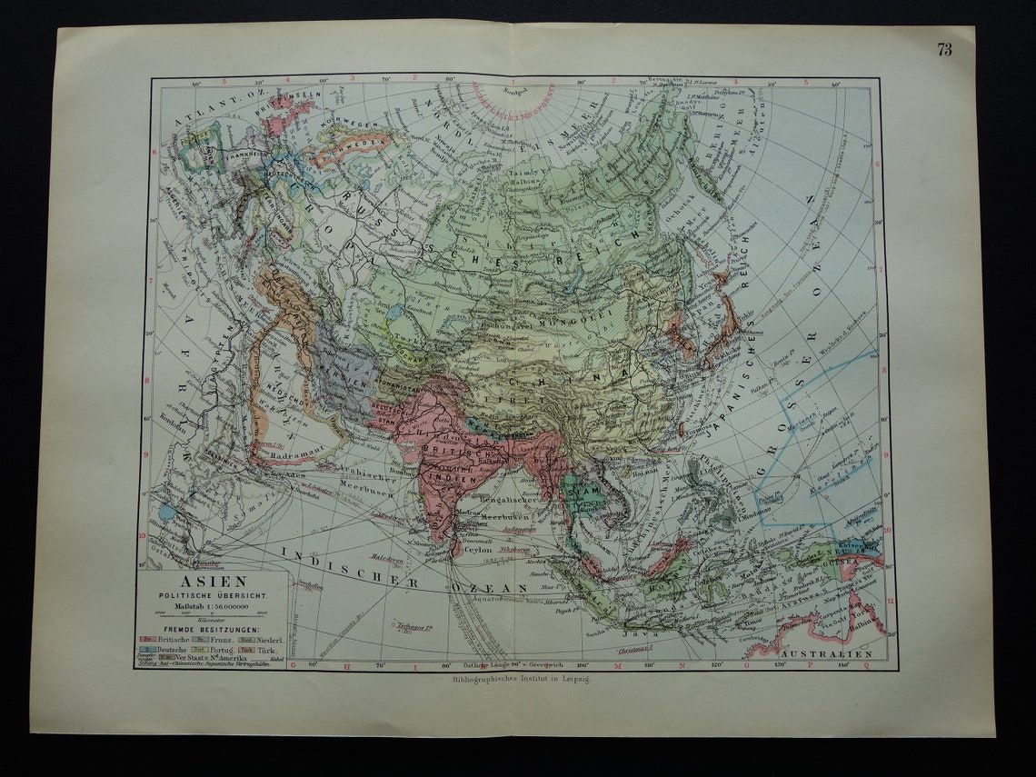 100 Years Old Map of Asia Original 1913 Antique Print About | Etsy