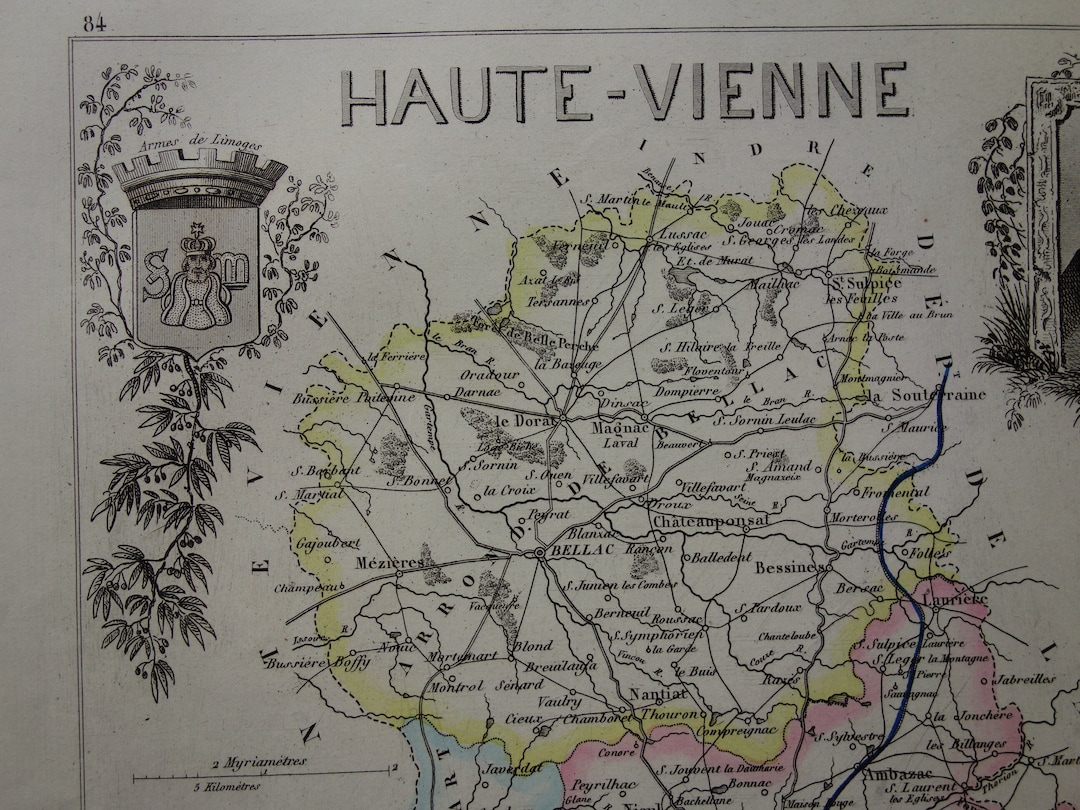 1856 Haute-vienne Old Map of Department Lovely Antique Hand-colored ...