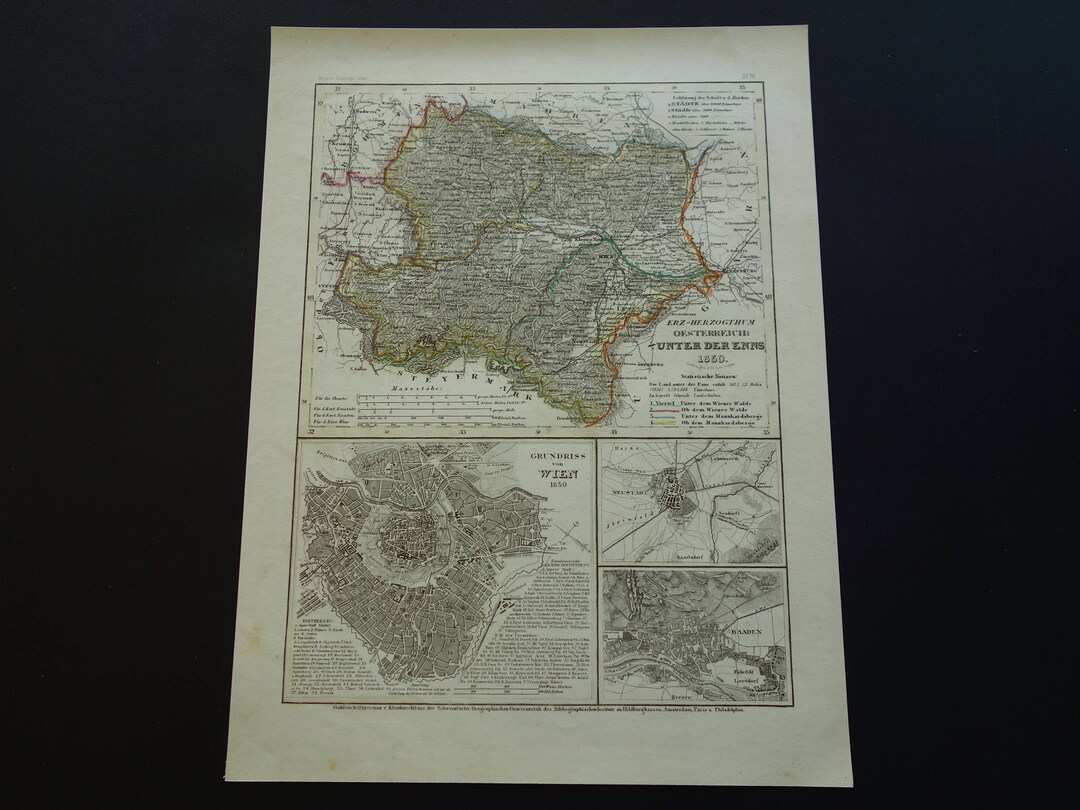 AUSTRIA Old Map of Archduchy 1850 Original Antique Poster of ...