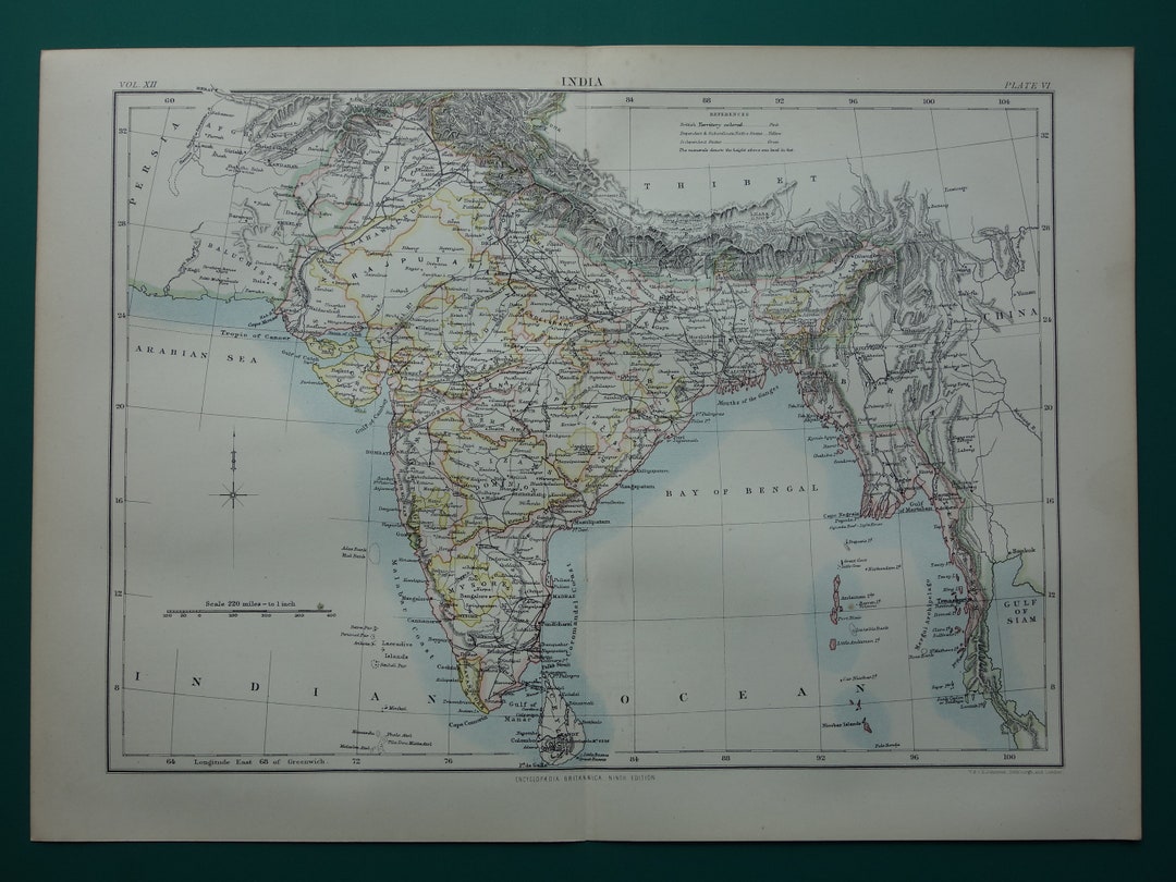 INDIA Old Map of British India - Beautiful 1881 Original Antique Print ...