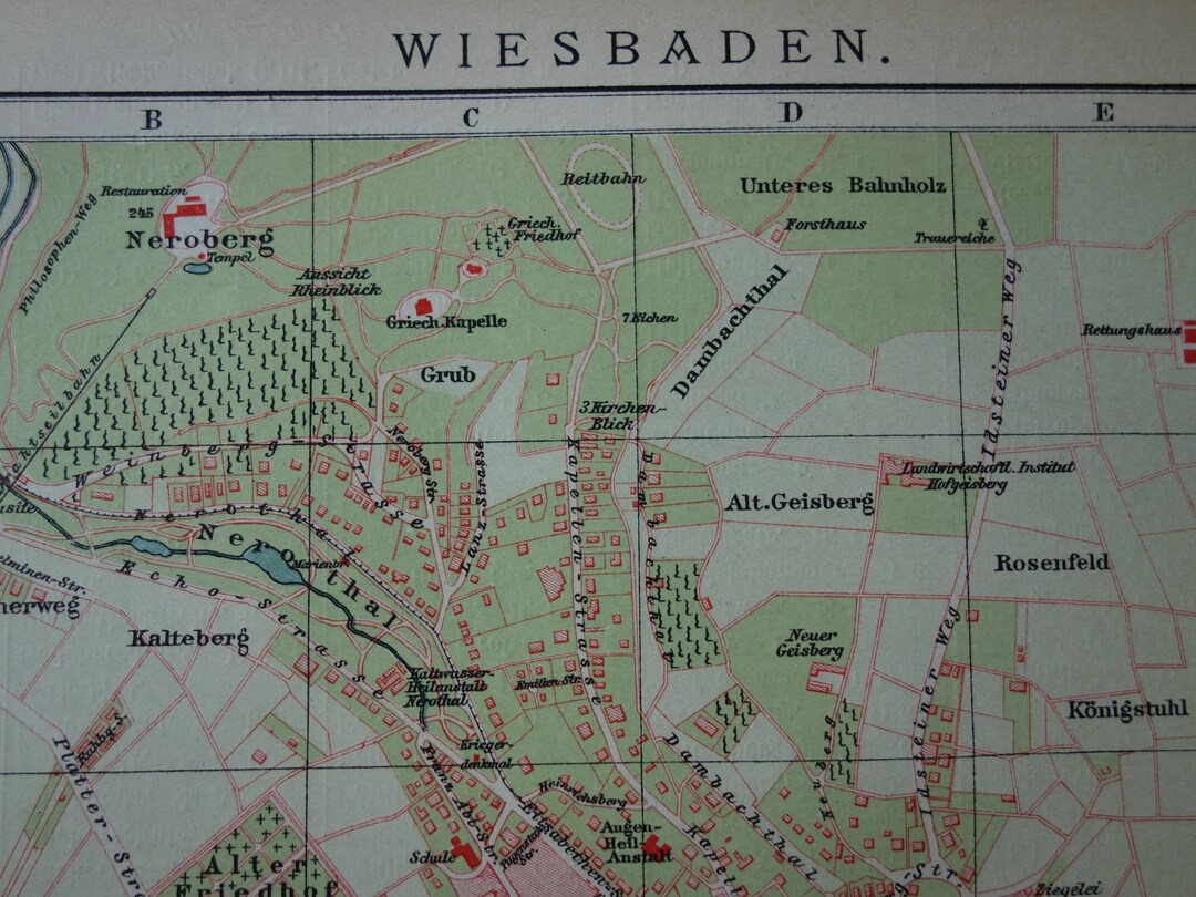 WIESBADEN Old Map 1905 Original Antique City Plan Of Wiesbaden Germany WIESBADEN Old Map 1905 Original Antique City Plan Of Wiesbaden Germany