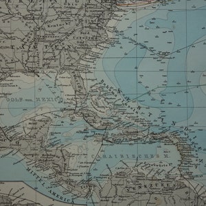 ATLANTIC Ocean Map 1886 Original Large Old Print of Sea Depth Steamer ...