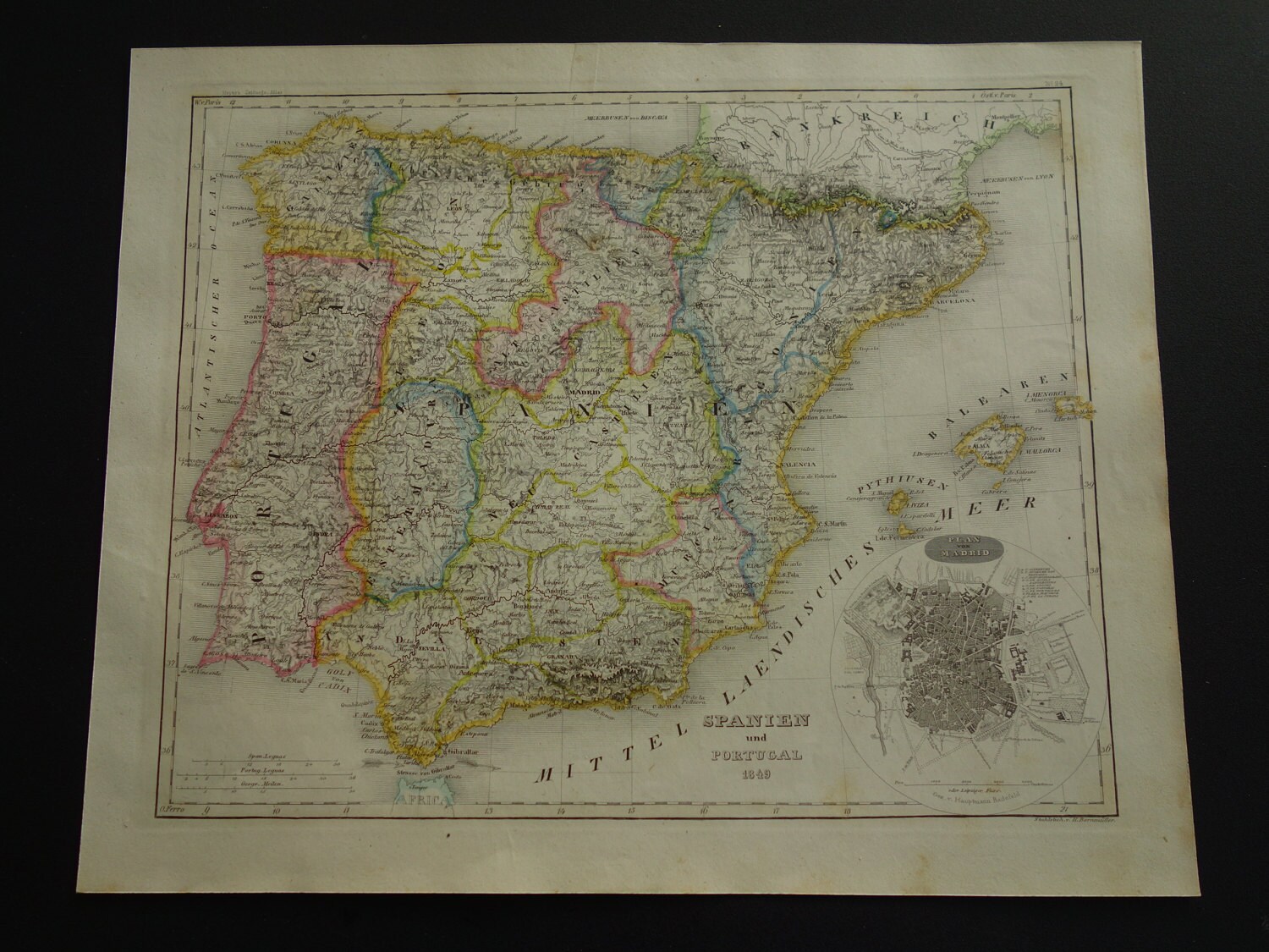 SPAIN Old Map of Spain and Portugal 1849 Original Antique Print Madrid ...