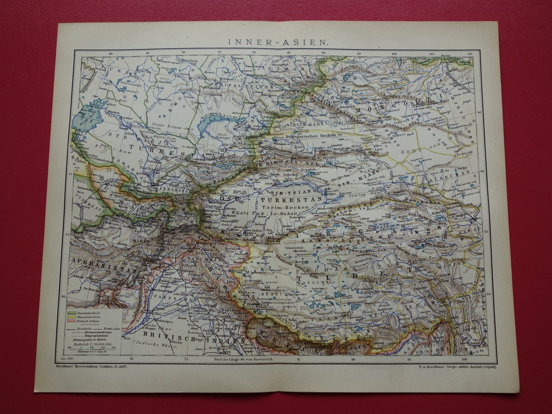 TIBET Old Map of Kashmir Central Asia 1901 Antique German Print Poster ...