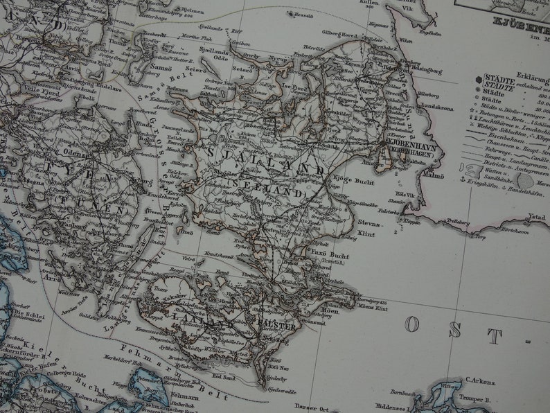 DENMARK Old Map of Denmark and Holstein 1877 Original Large - Etsy