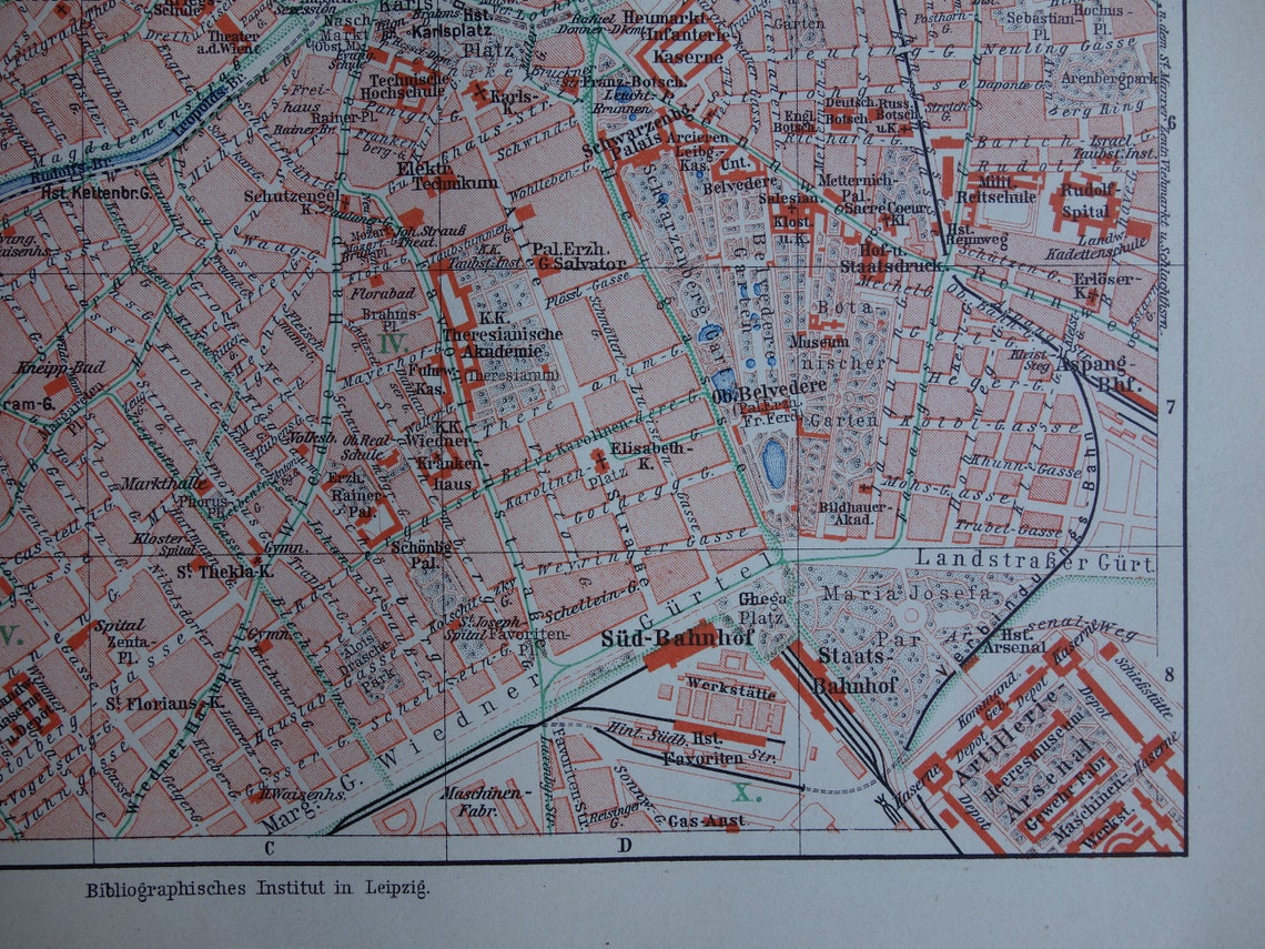 VIENNA Old Map of Vienna City Plan - 1913 Original Antique Detailed ...