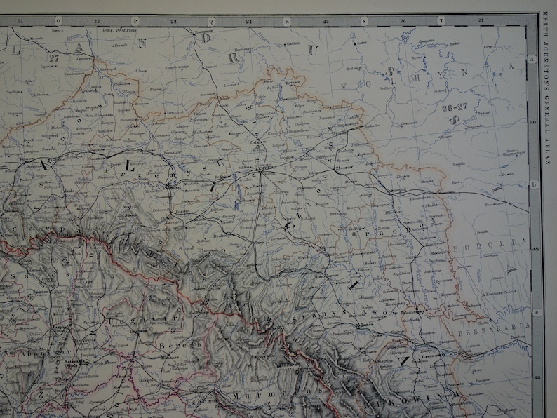 HUNGARY ROMANIA Large Antique Map 1878 Original Old English | Etsy