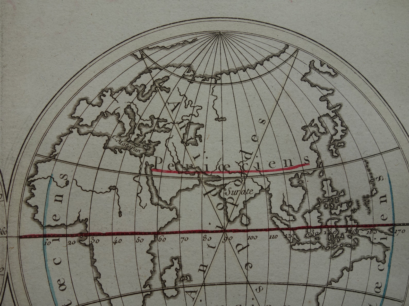 WORLDMAP Antique Map of the World About Sun/shadow 1761 Original French ...