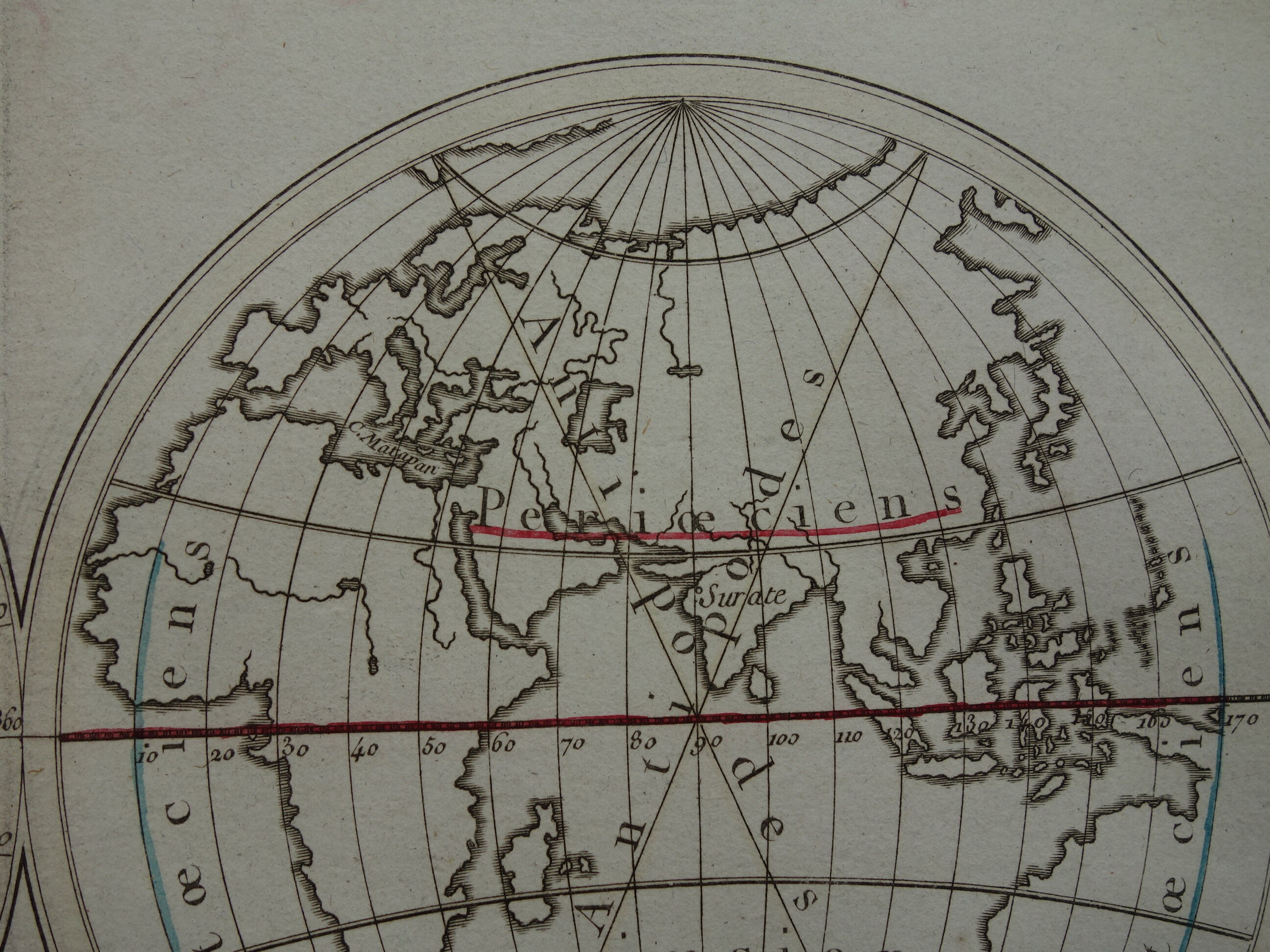 WORLDMAP Antique Map of the World About Sun/shadow 1761 Original French ...