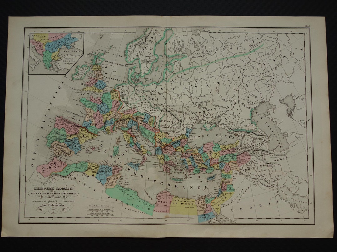 Antique Map of the Roman Empire in 4th Century AD 1859 Original Old ...