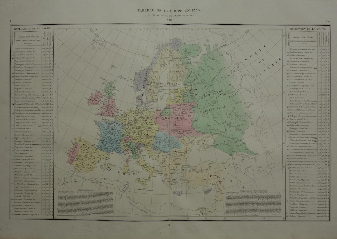 Old Map of Europe in the Year 1556 Charles Quint V Holy Roman Emperor ...
