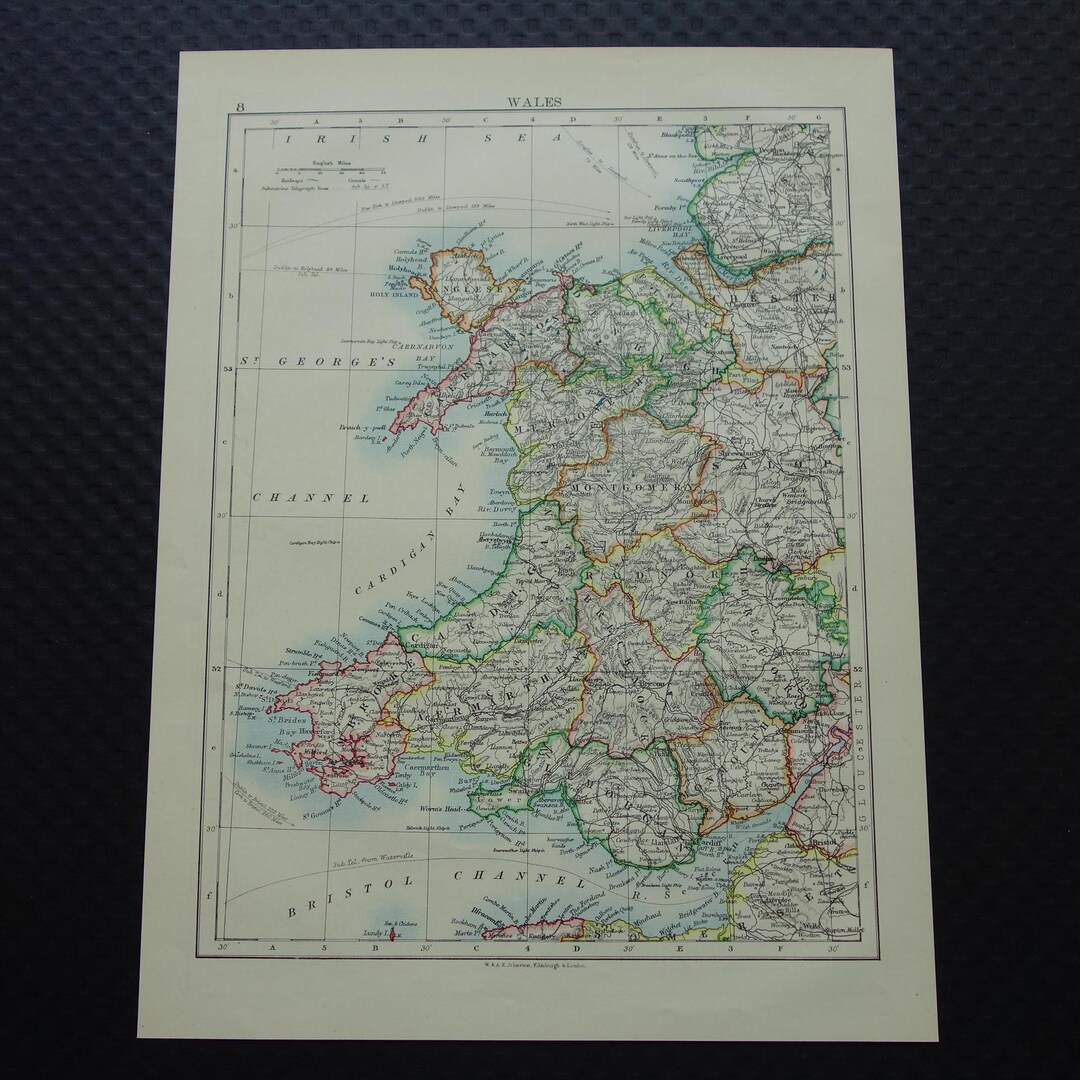 WALES Old Map of Wales 1901 Original Antique Print English Vintage Maps ...