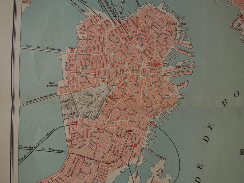 BOSTON Old Map of Boston 1877 Large Original Antique City Plan Print ...
