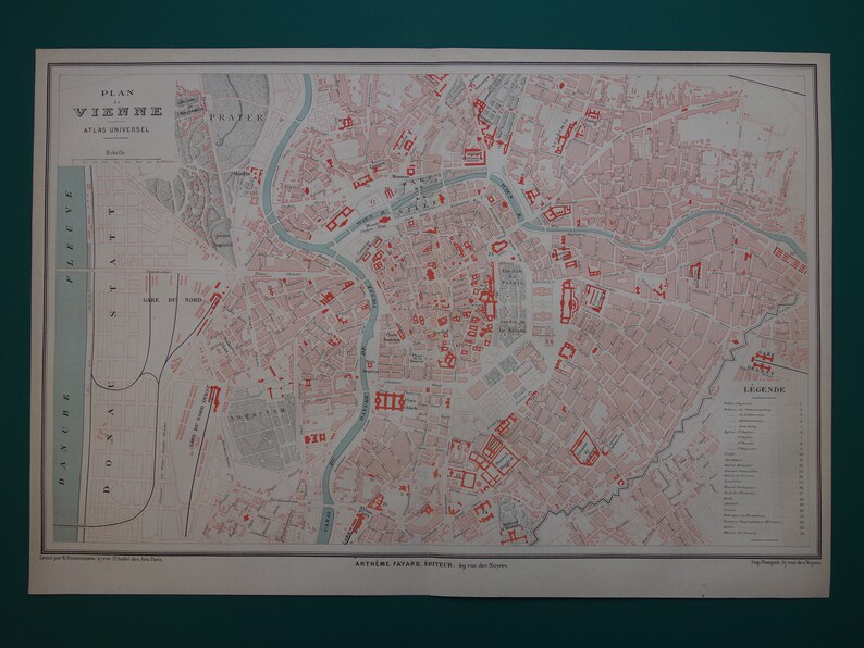 VIENNA Old Map of Vienna 1877 Big Antique French City Plan Vienne Wien ...