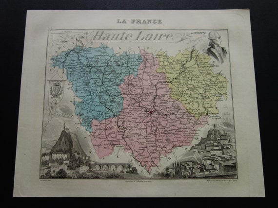 135 Years Old Map of Haute-loire Department Original | Etsy