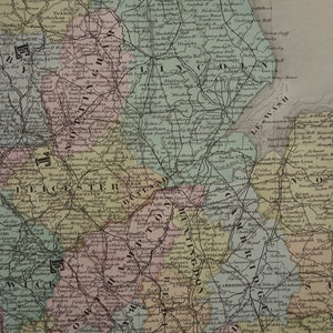 ENGLAND Old Map of England 1880 Original Hand Colored Antique Print of ...