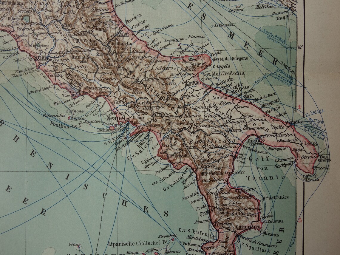 ITALY Old Map of Italy 1913 Detailed Original Vintage Print - Antique ...