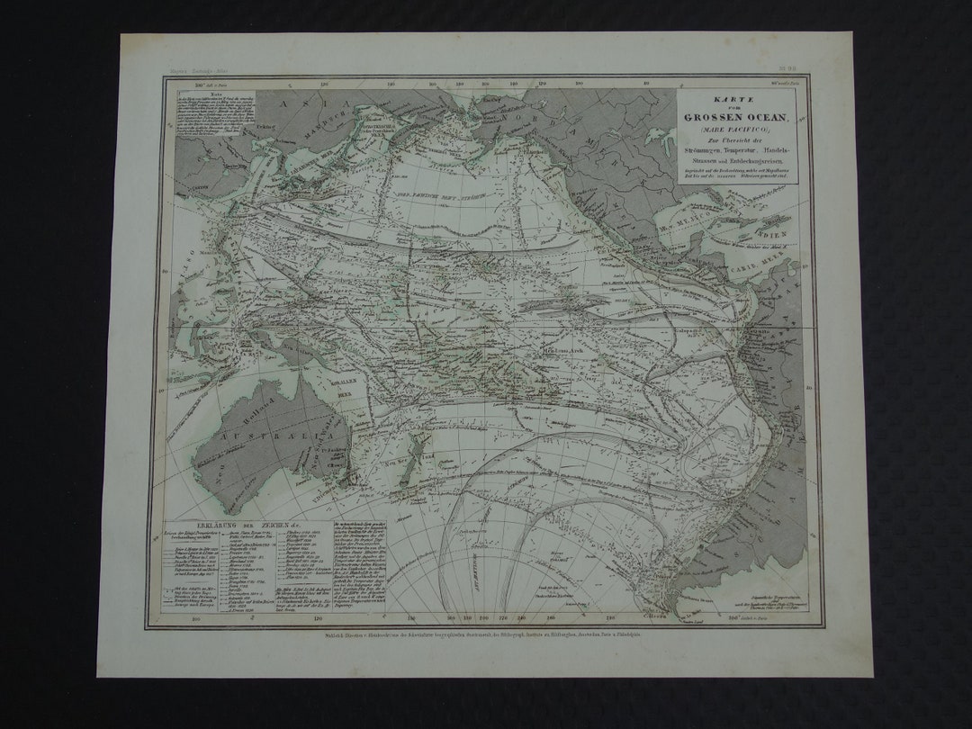 PACIFIC OCEAN Map 1850 Original Antique Detailed Print About the ...