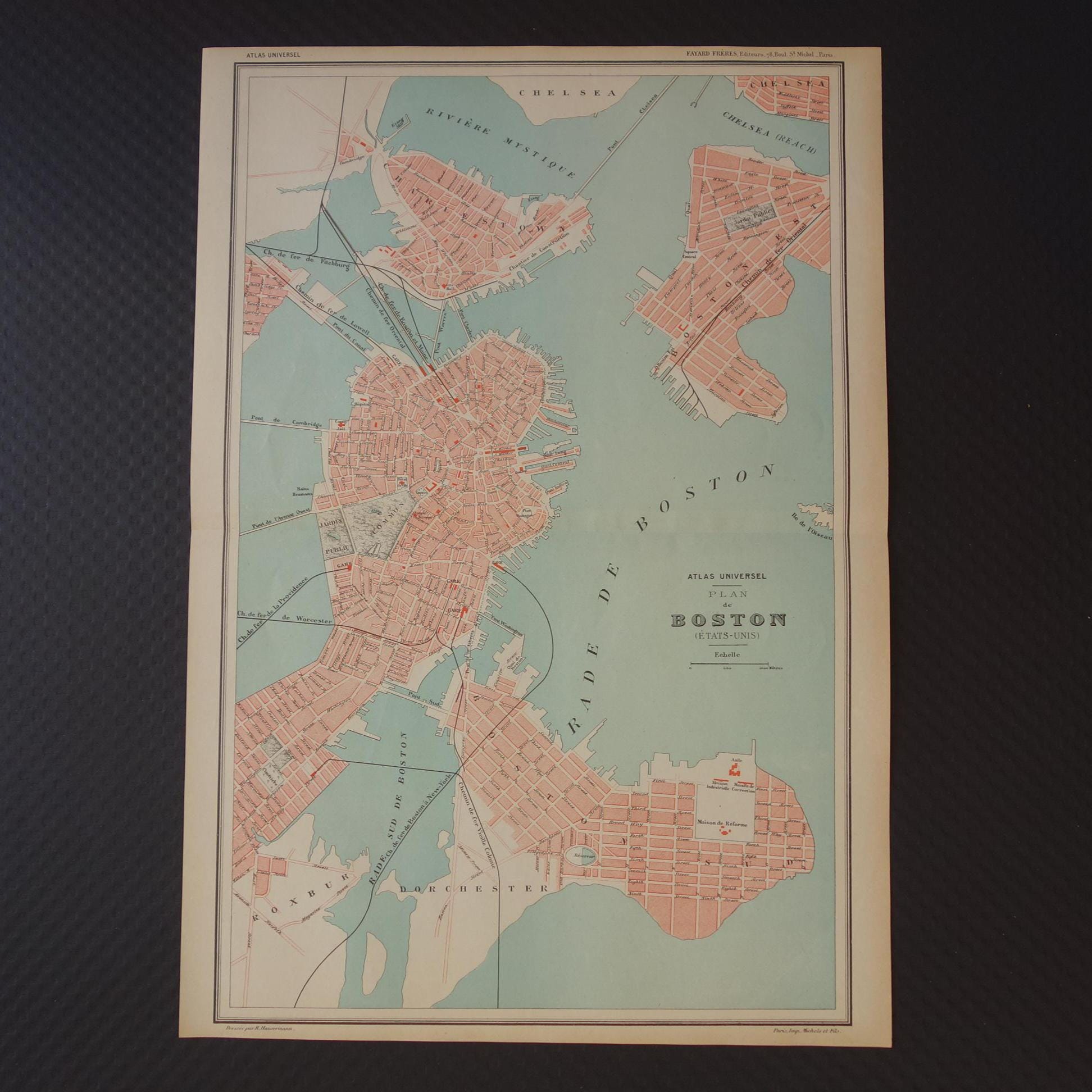 BOSTON Old Map of Boston 1877 Large Original Antique City Plan Print ...