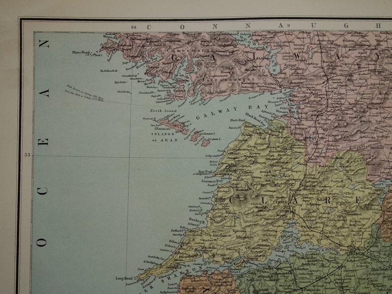 IRELAND Antique Map LARGE Original Old Poster of Southern | Etsy