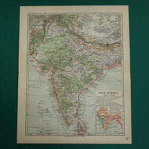 Vintage Map of India 1905 Detailed Original Antique Print Indian ...