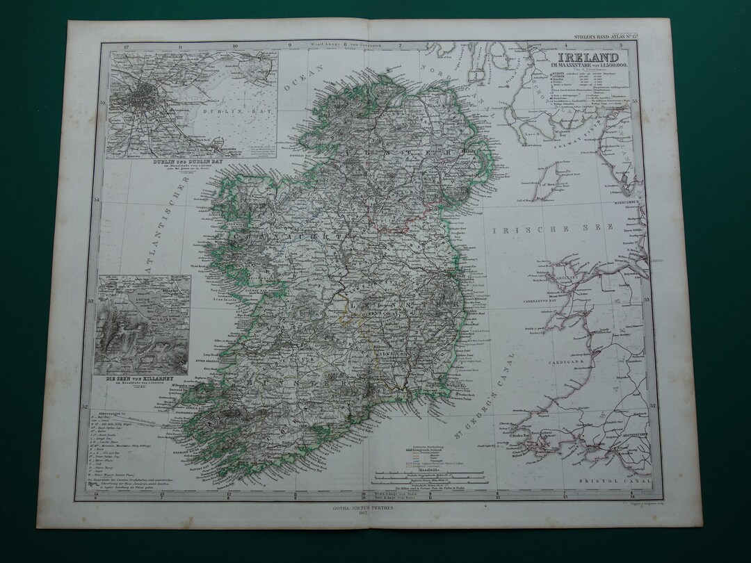 IRELAND Old Map 1867 Original Antique Print Dublin Éire Irland Irlande ...