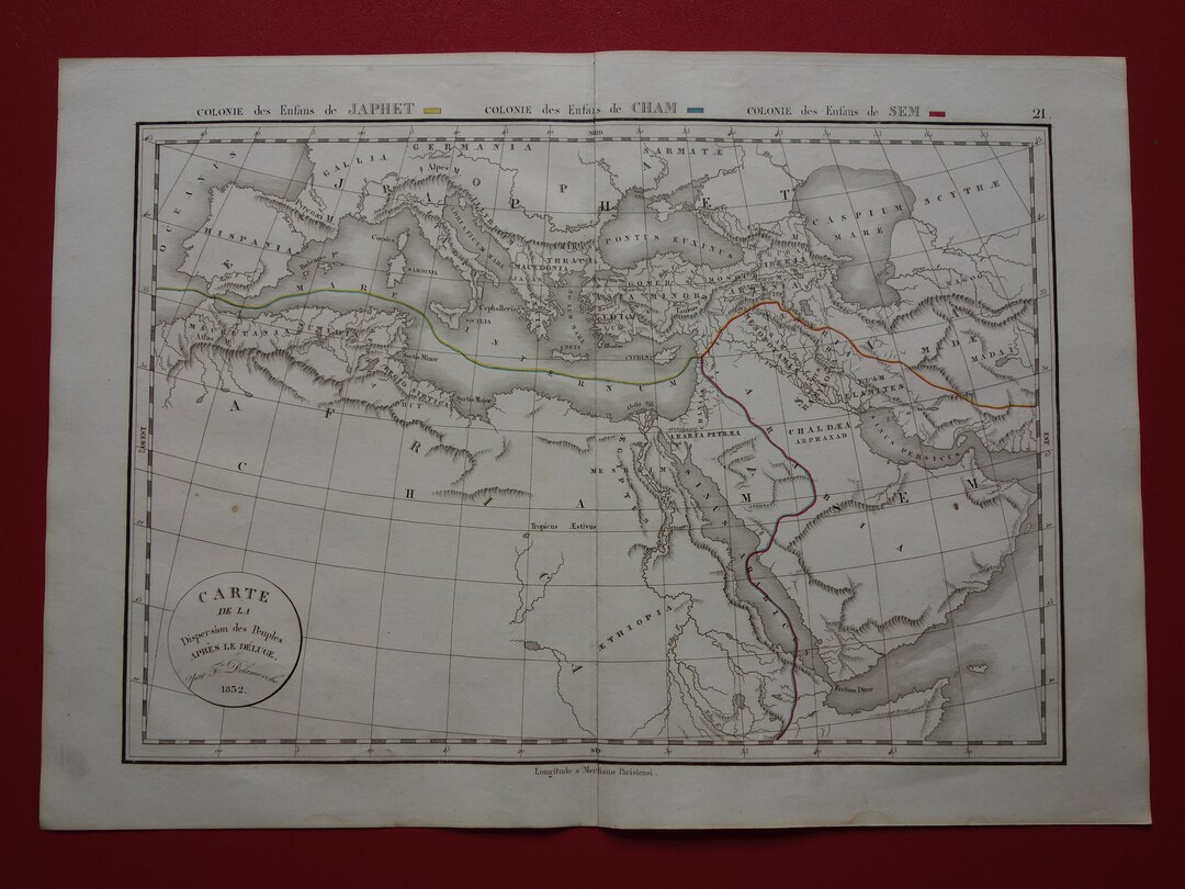 Generations of Noah Old Map 1832 Antique Biblical Table of Nations Shem ...