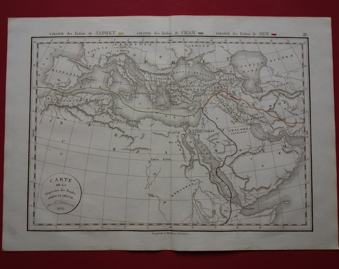 Generations of Noah Old Map 1832 Antique Biblical Table of Nations Shem ...
