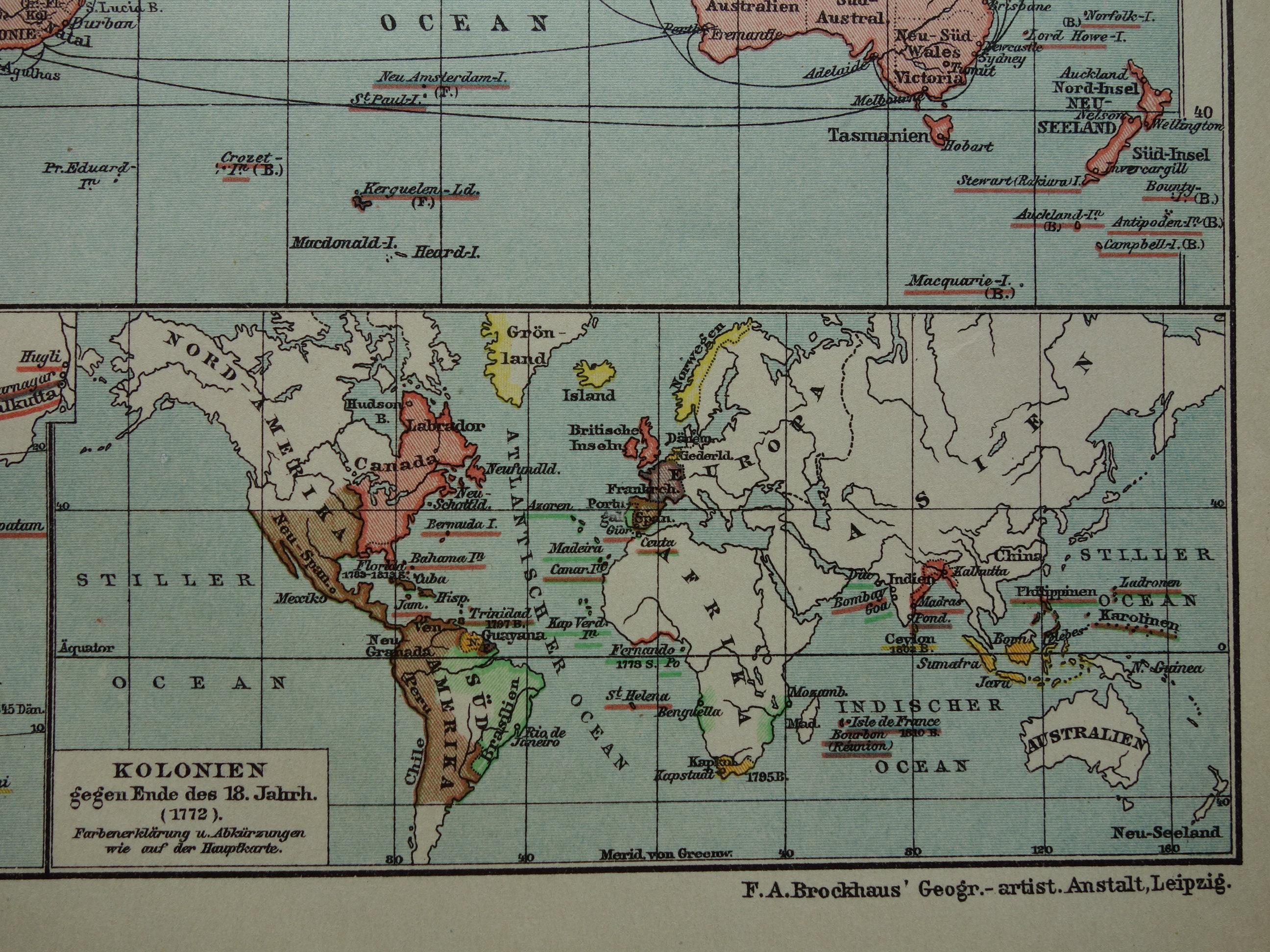 WORLDMAP Old Map of the World 1908 Lovely Antique German Colonial Map ...