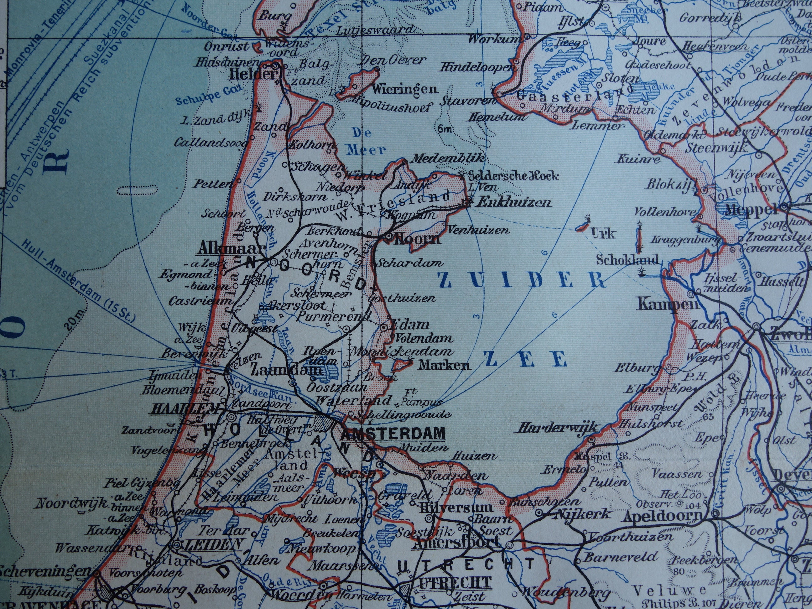 HOLLAND Old Map of the Netherlands 1913 Original Antique Detailed Print ...