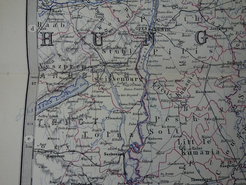 HUNGARY ROMANIA Large Antique Map 1878 Original Old English | Etsy