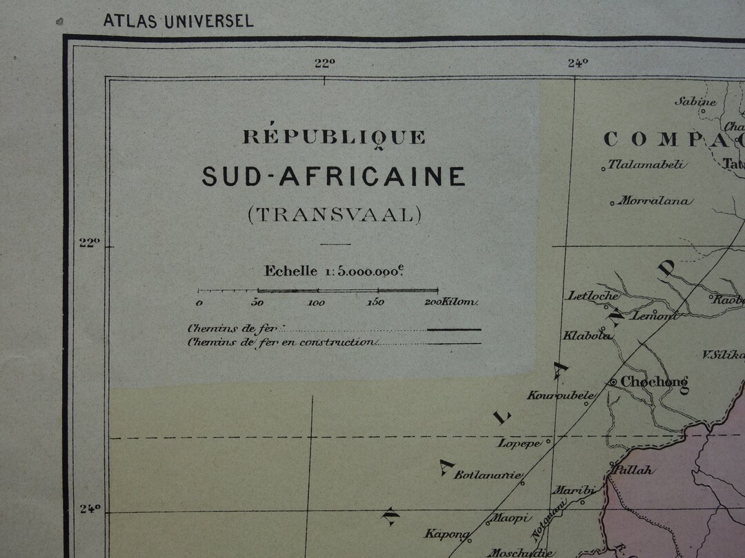 Old Map of South African Republic Transvaal in 1896 Original Antique ...