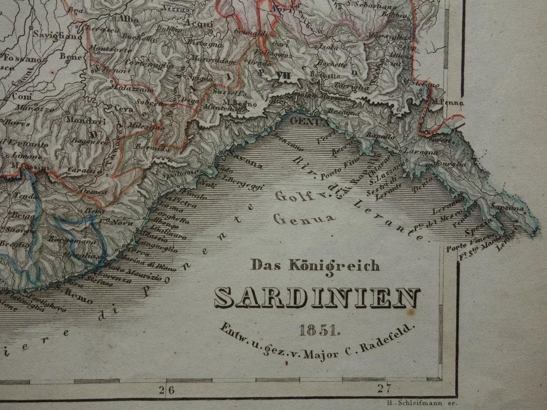 SARDINIA KINGDOM Old Map of Northern Italy 1851 Original Antique Print ...