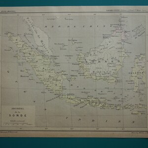 INDONESIA Old Map of Sunda Archipelago 1896 Antique Hand-colored French ...