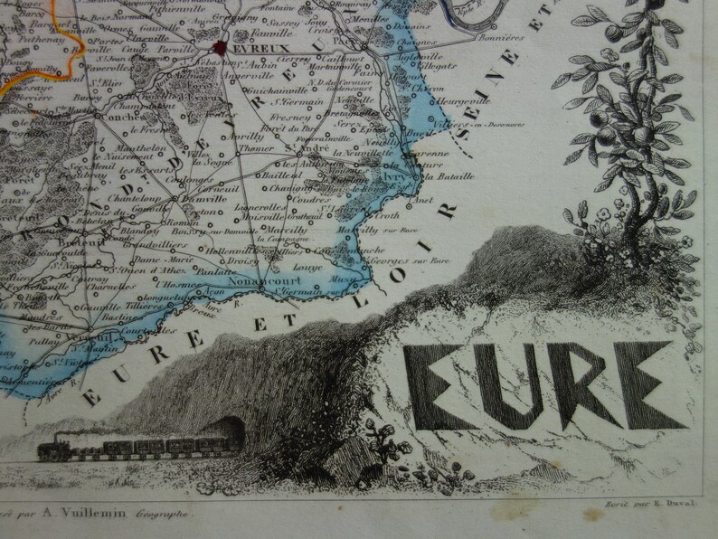 EURE Old Map of Eure Department France 1851 Original Antique - Etsy
