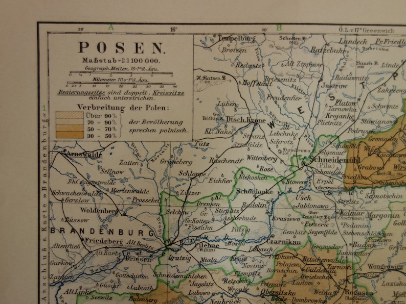 POZNAN Old map of Posen Germany province 1905 original antique | Etsy