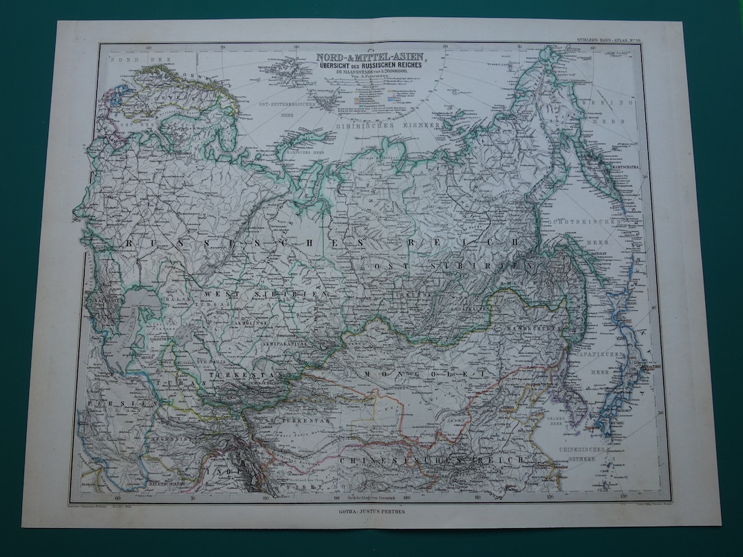 Old Map of Russia 1885 Original Antique Print of Russian Empire in Asia ...