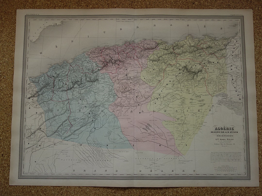 ALGERIA Old Map of Algeria 1880 Large Original Antique French Maps - Etsy