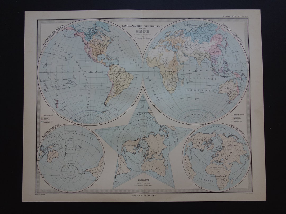 WORLDMAP Old Map of the World 1885 Original Antique Poster Double ...