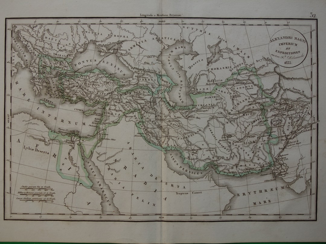1833 Antique Map of Alexander the Great Macedonian Empire Original Old ...