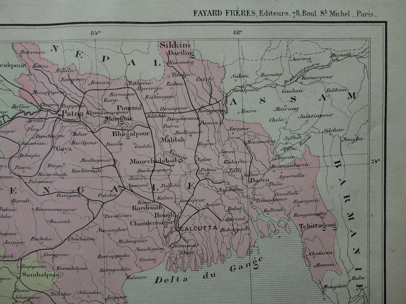 Old Map of India Indian Empire West Bengal 1896 Original - Etsy