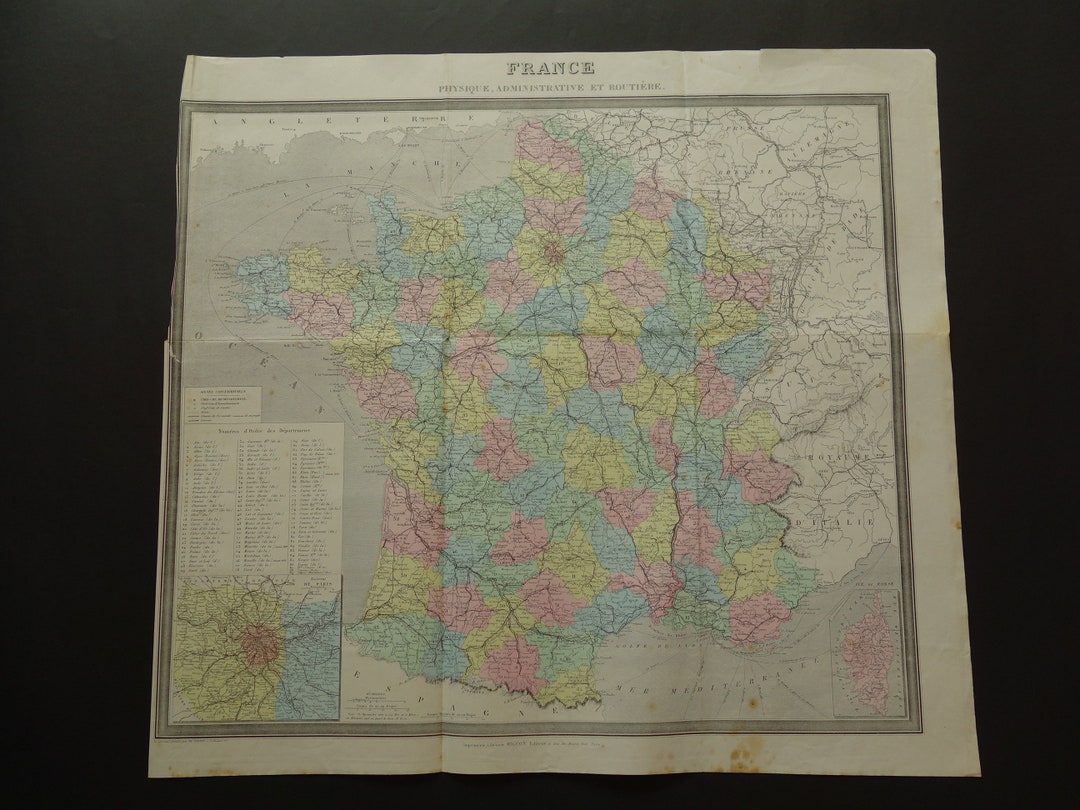 FRANCE Large Vintage Map 1883 Original Antique Poster of - Etsy