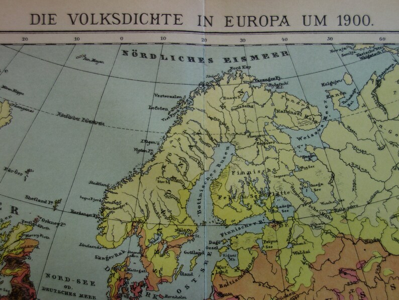 EUROPE Old Map of Population Density European Continent 1905 | Etsy