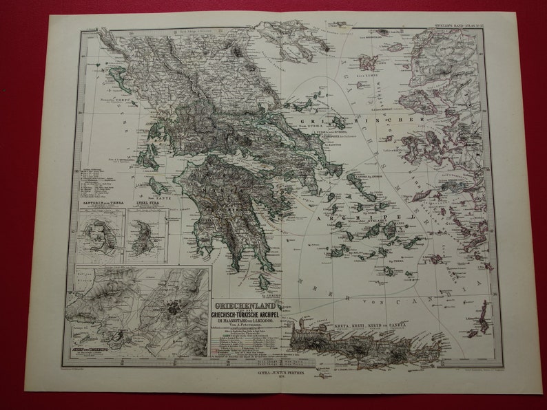 GREECE Antique Map of the Greek Kingdom - Beautiful Original 1878 Old ...