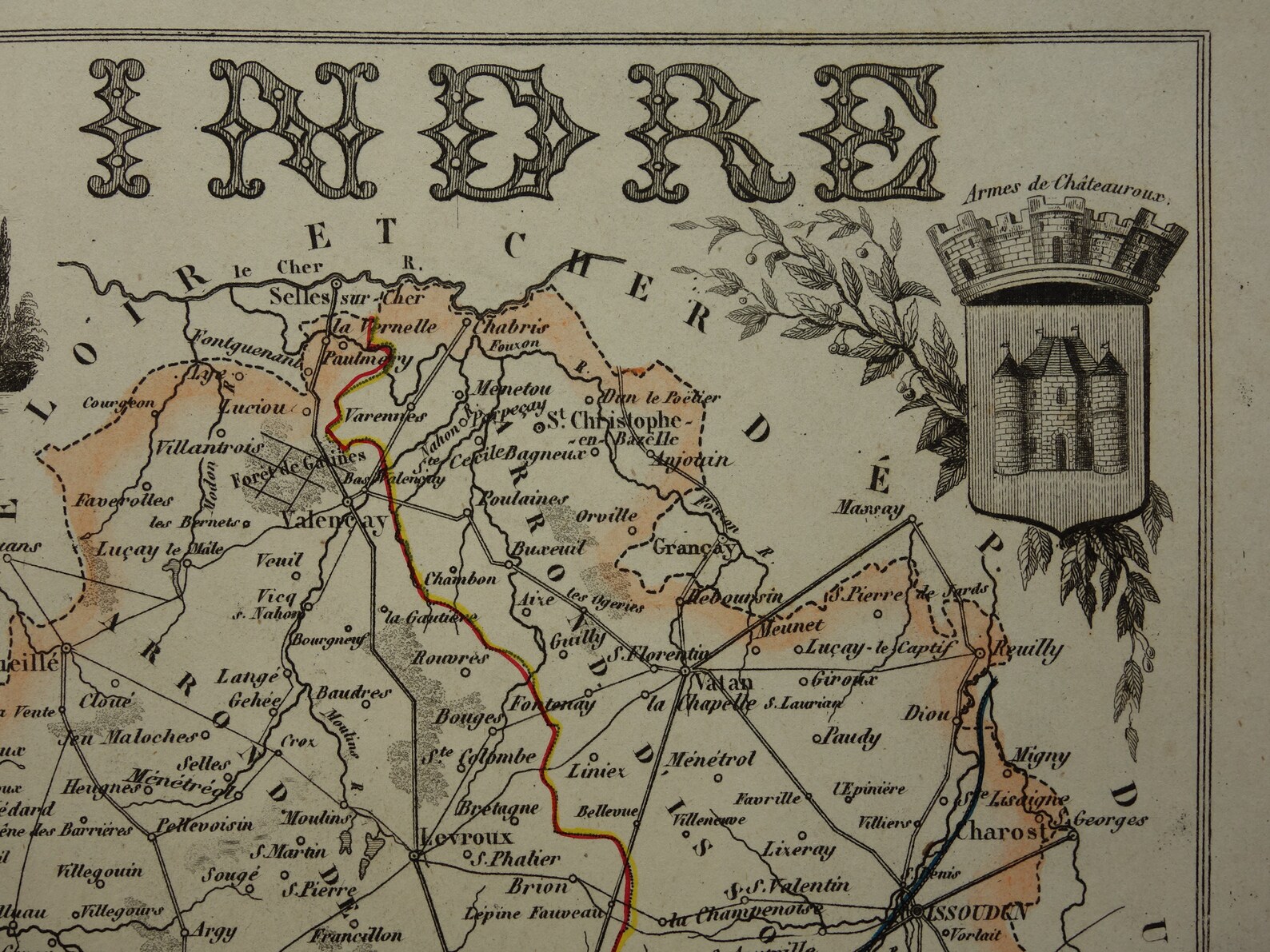 1851 INDRE Old Map of Indre Departement France Antique Hand | Etsy