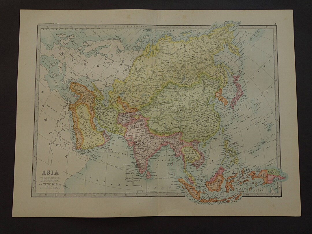 ASIA Old Map of Asia LARGE 1890 Original Antique English Print of Asian ...