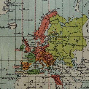 Vintage World Map of Time Zones 1909 Original Antique German Worldmap ...