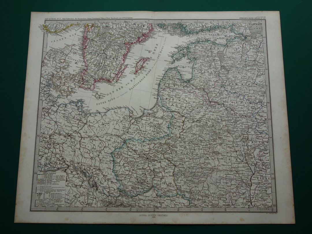 BALTIC SEA Large Old Map of Baltic States 1868 Original Antique German ...