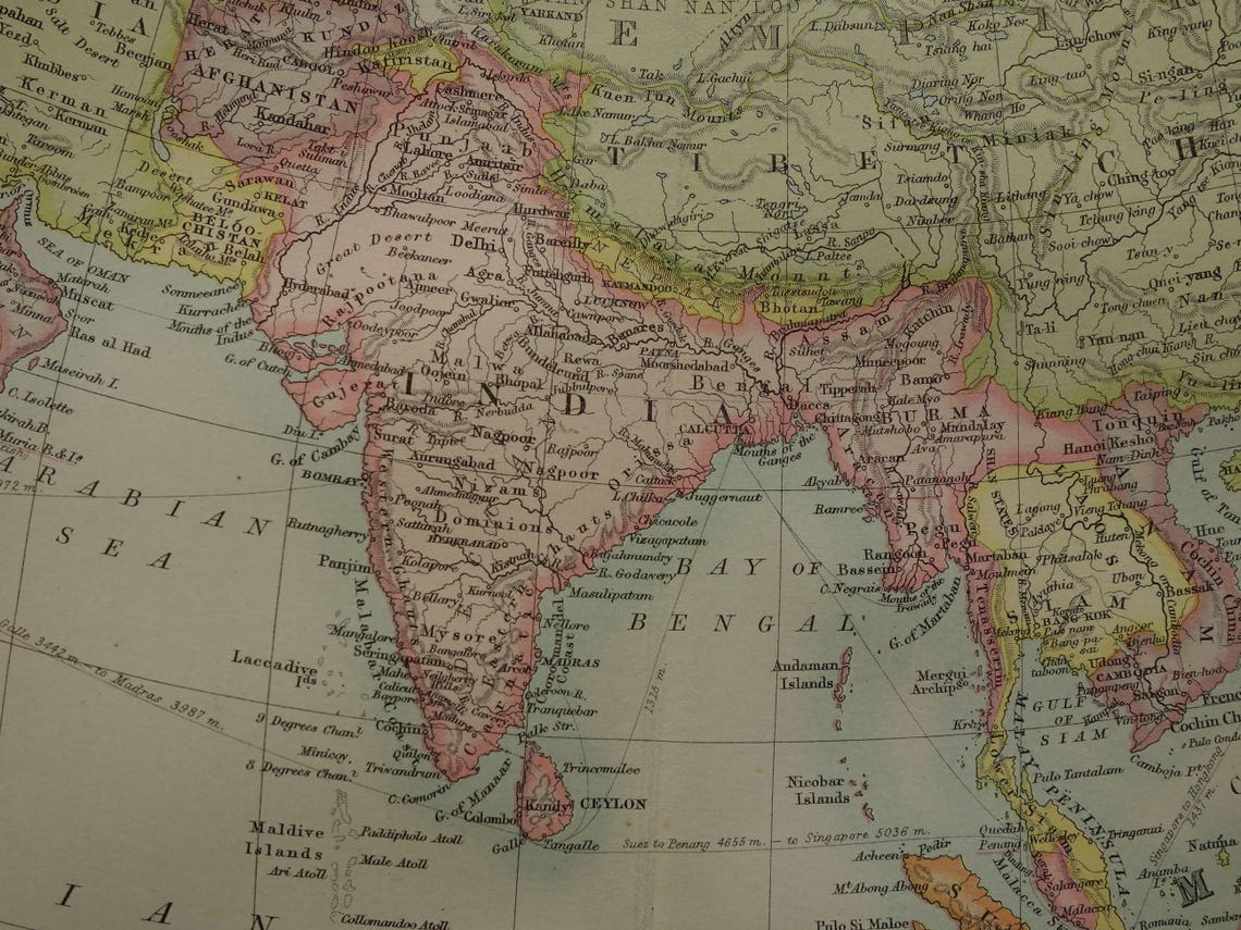 ASIA Old Map of Asia LARGE 1890 Original Antique English Print | Etsy